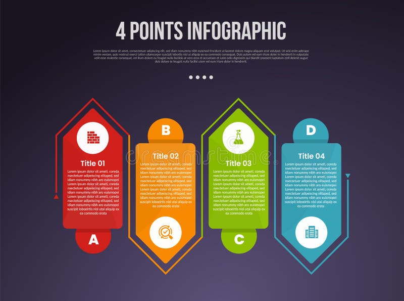 4 Points or Step Process Infographic with Creative Arrow Box Shape with ...