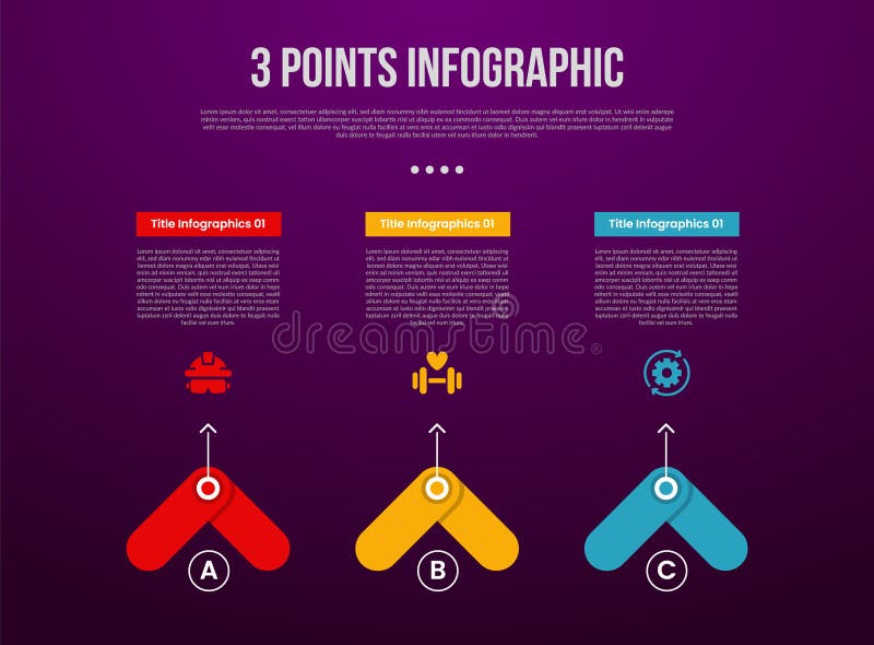 3 Points or Step Process Infographic with Creative Arrow Shape Top ...
