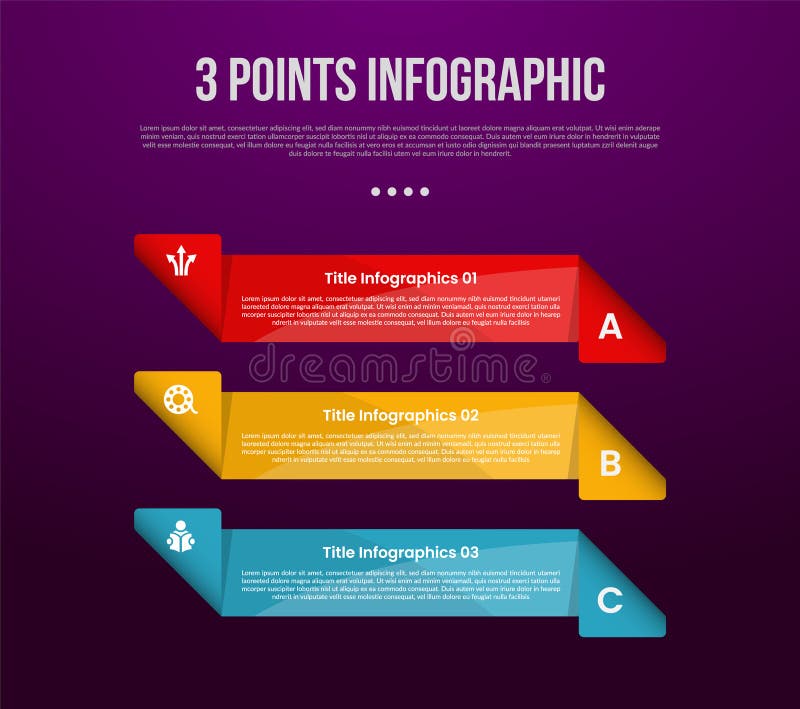 3 Points or Step Process Infographic with Creative Rectangle Box with ...