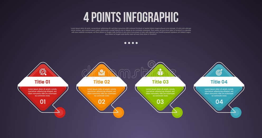 4 Points or Step Process Infographic with Diamond Shape with Line ...