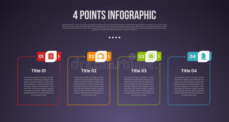 4 Points or Step Process Infographic with Outline Round Box with ...