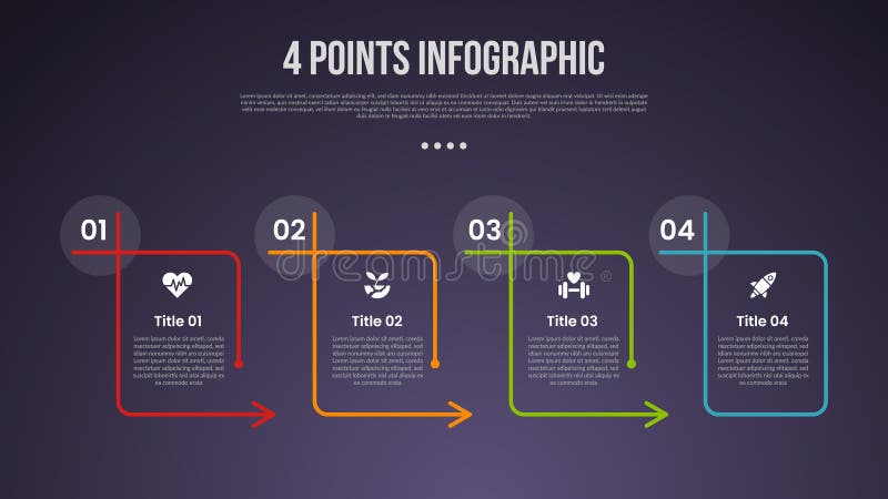 4 Points or Step Process Infographic with Outline Table Box with Arrow ...