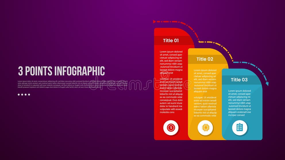 3 Points or Step Process Infographic with Round Box Container Decrease Gradually with Modern ...