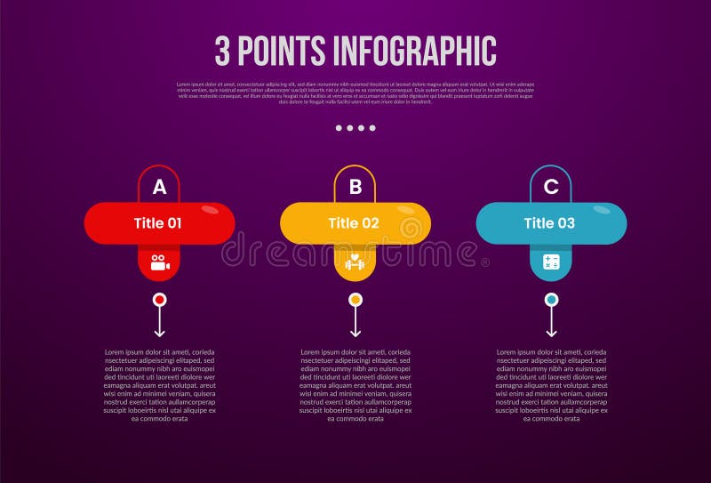 3 Points or Step Process Infographic with Round Rectangle with Outline ...