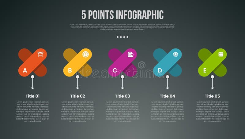 5 Points or Step Process Infographic with Round Rectangle X Shape with ...
