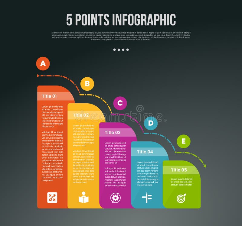 5 Points or Step Process Infographic with Round Shape Box Staircase or ...