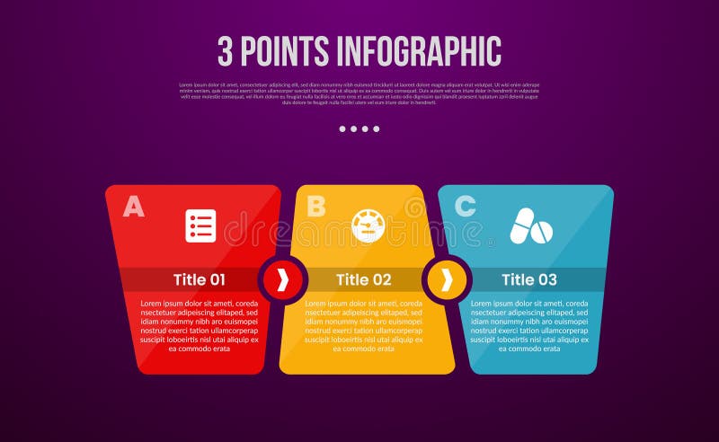 3 Points or Step Process Infographic with Unbalance Shape with Circle ...