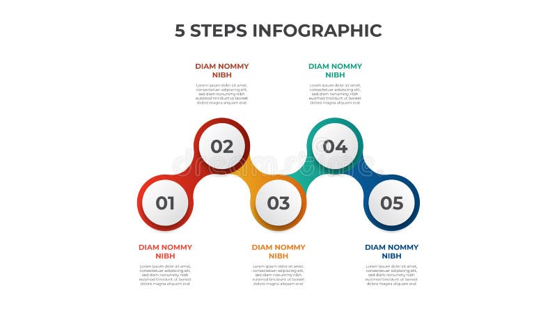 5 Points of Steps, Connected Circle Diagram, Infographic Element ...