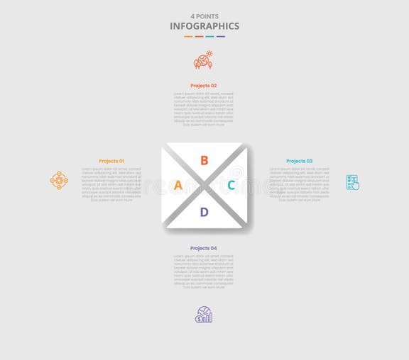 4 Points Template Infographic with Big Square Box Cut Two Slice Create ...