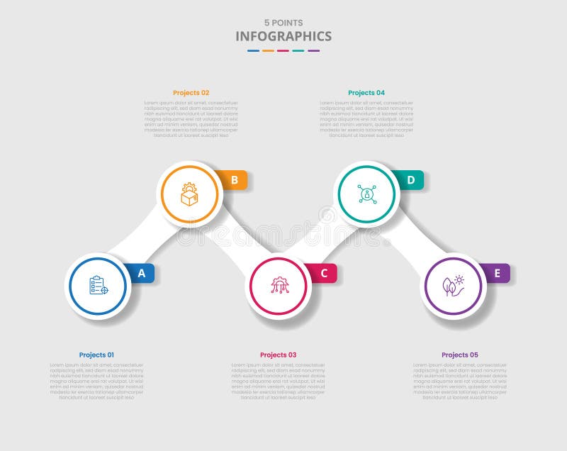 5 Points Template Infographic with Circle Up and Down with Horizontal Line Connection with Drop ...