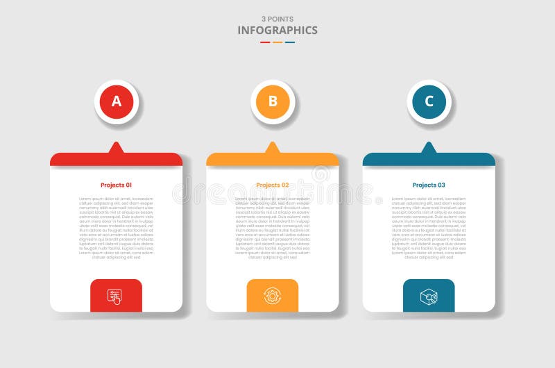 3 Points Template Infographic with Creative Box with Small Arrow ...
