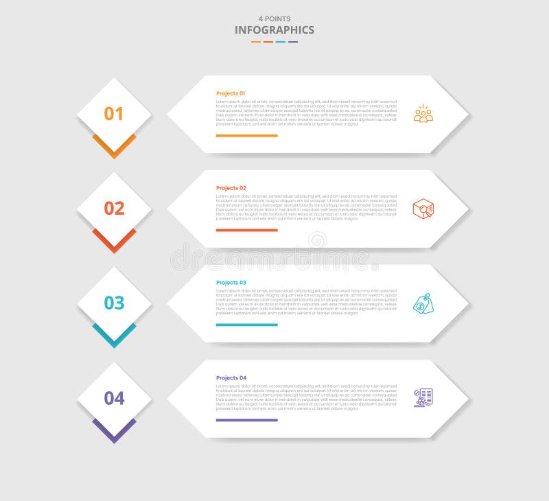 4 Points Template Infographic with Diamond Badge and Long Arrow ...