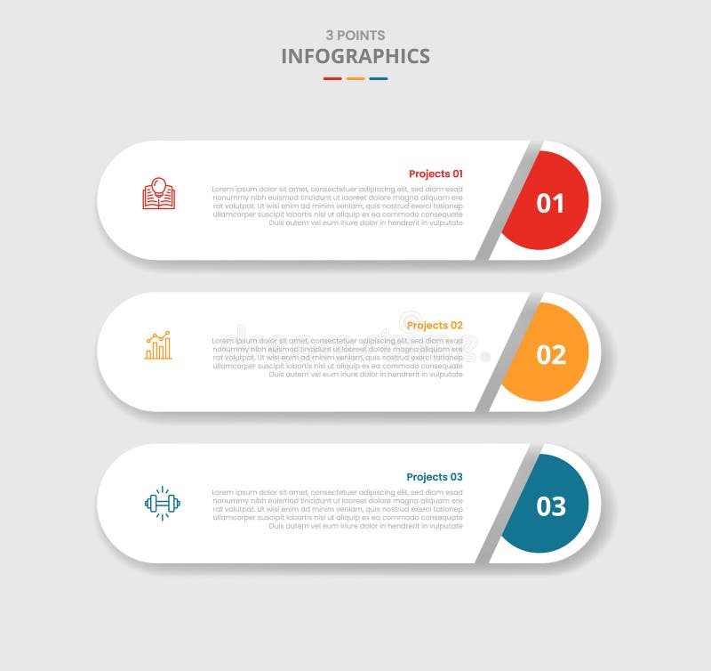 3 Points Template Infographic with Long Round Rectangle with Slice Edge ...