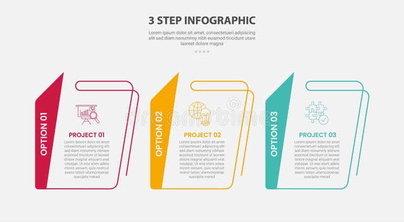 3 Points Template Infographic Outline Style with 3 Point Step Template with Creative Table with ...