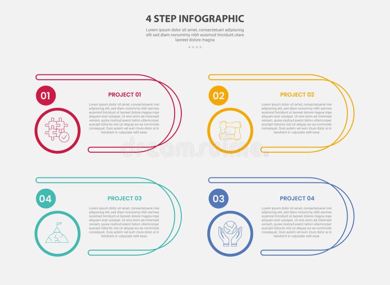 4 Points Template Infographic Outline Style with 4 Point Step Template ...