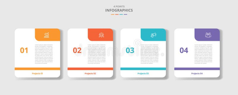 4 Points Template Infographic with Square Box with Round Edge with ...