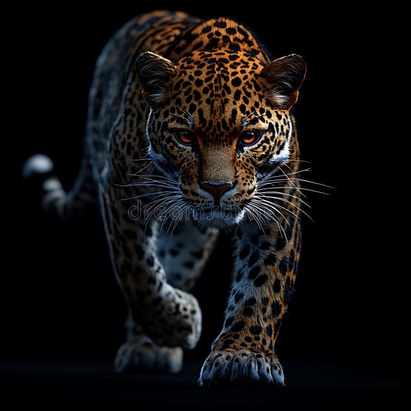 Poised Leopard with Rippling Muscles and Sharp Eyes Prowls Forward ...