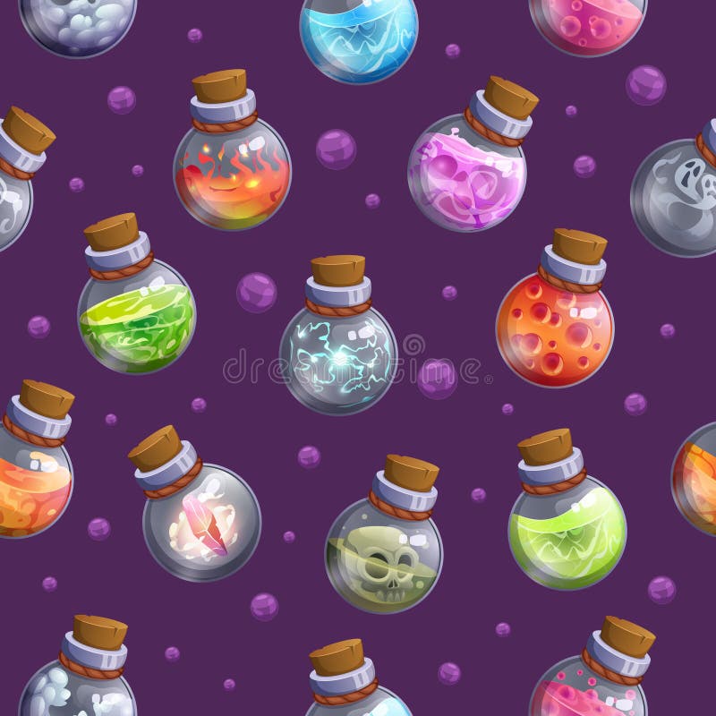 Poison Bottles Pattern. Fairytale Elixir Venom Containers Exact Vector ...