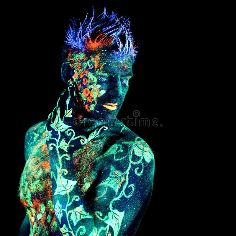 Four Elements. Body Art Glowing in Ultraviolet Light Stock Image ...