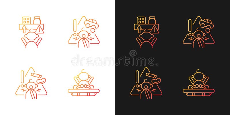 Poisoning and Suffocation Prevention Gradient Icons Set for Dark and ...