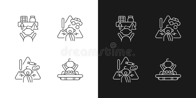 Poisoning and Suffocation Prevention Linear Icons Set for Dark and ...