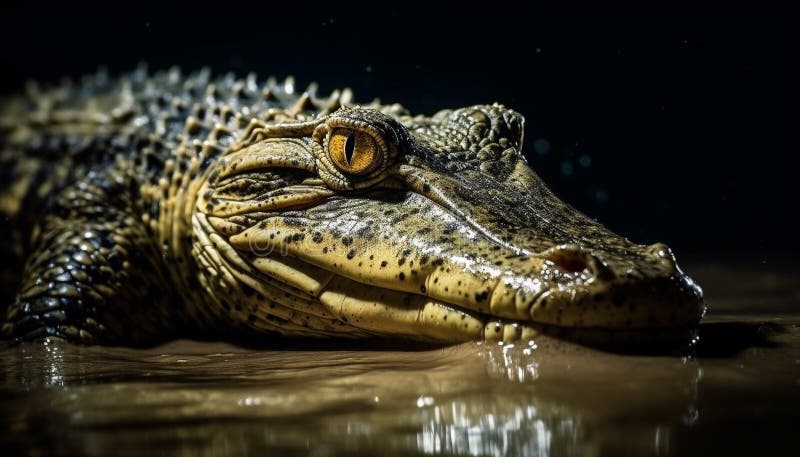 Poisonous Dragon Looking at Camera in Dark Tropical Swamp Water ...