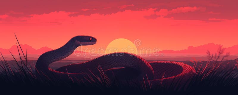 Poisonous Snake in the Grass in a Beautiful Landscape at Sunset ...