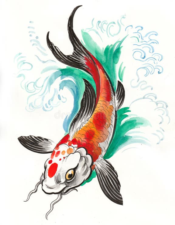 Poissons de Coi dans l'eau illustration stock. Illustration du chinois ...