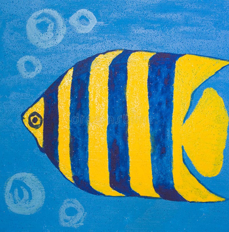 Poissons Jaune-bleus, Peignant Illustration Stock - Illustration du ...