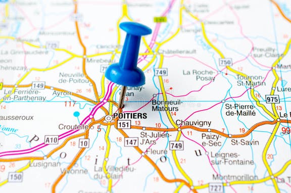 Poitiers en mapa imagen de archivo. Imagen de ciudad - 122918035