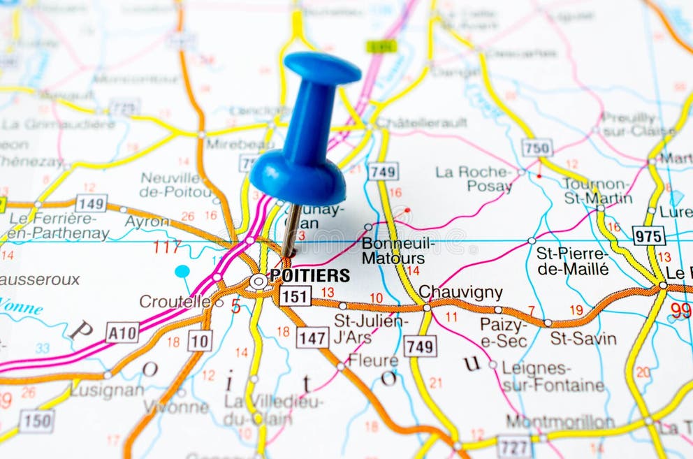 Poitiers en mapa imagen de archivo. Imagen de ciudad - 122918035