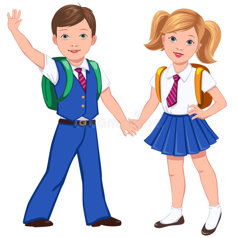 Pojke Och Flicka Redo För Skolan Vektor Illustrationer - Illustration ...