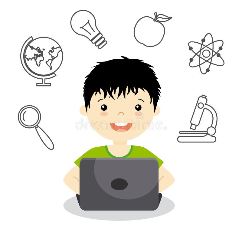Pojke Som Direktanslutet Studerar Vektor Illustrationer - Illustration ...