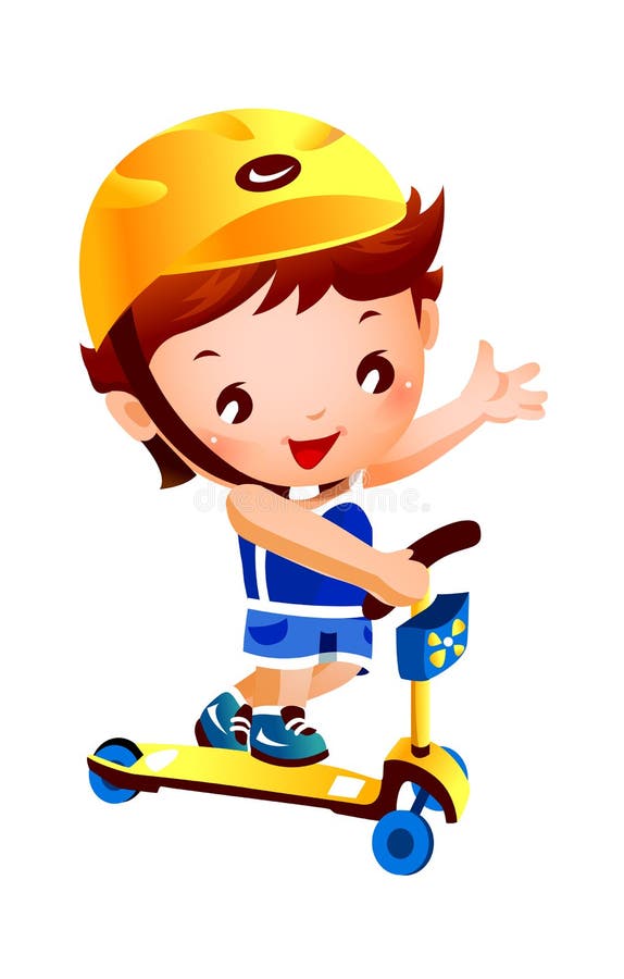 Lycklig Le Ungeflicka För Tecknad Film Med Skateboarden I Sportlynne ...