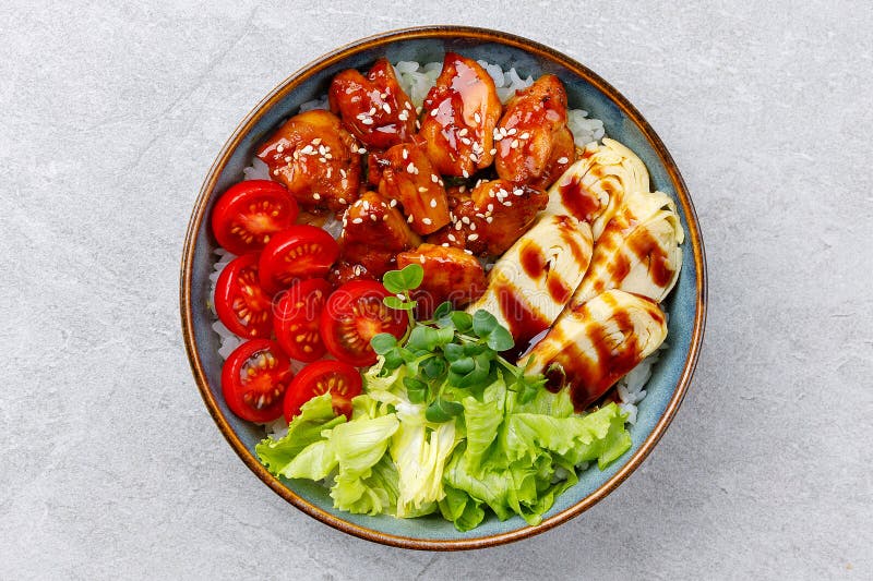 Poke Bowl with Chicken Teriyaki Stock Image - Image of traditional ...