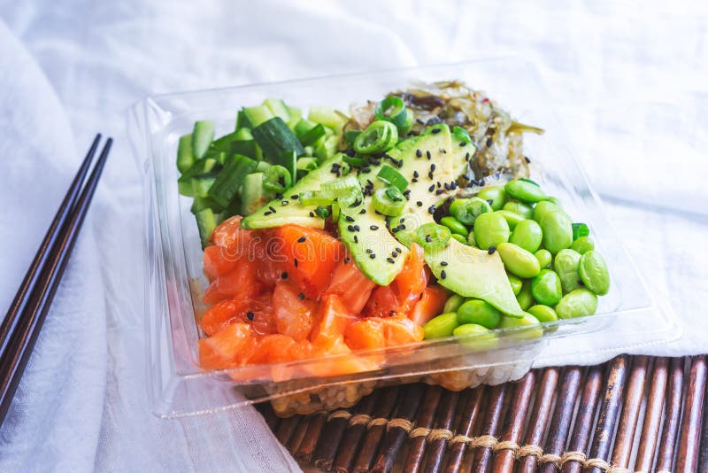Poke bowl container stock image. Image of merchandise - 182223373