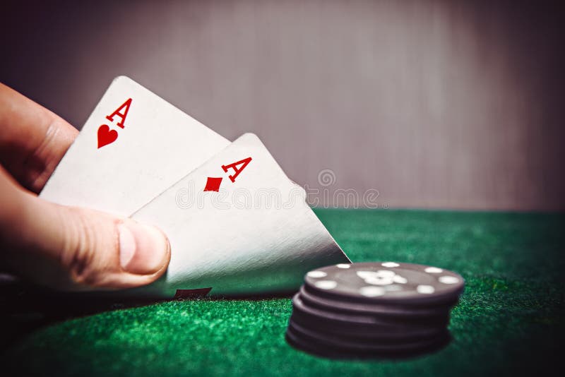 Poker Aces Pair on the Play Table Stock Photo - Image of hand, games ...
