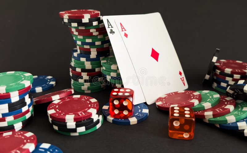 Poker Cards, Chips and Dice - Close Up Stock Photo - Image of craps ...
