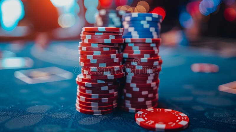 Poker Chips on a Blue Table Stock Photo - Image of risk, cards: 326586172