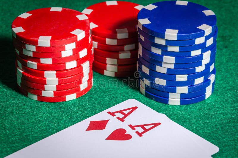 Poker Chips and Cards with Two Aces at the Poker Table Stock Image ...