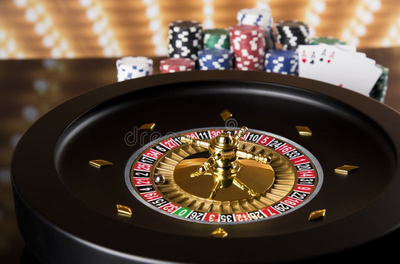 Poker Chips, Casino Roulette Wheel Stock Image - Image of poker, table ...
