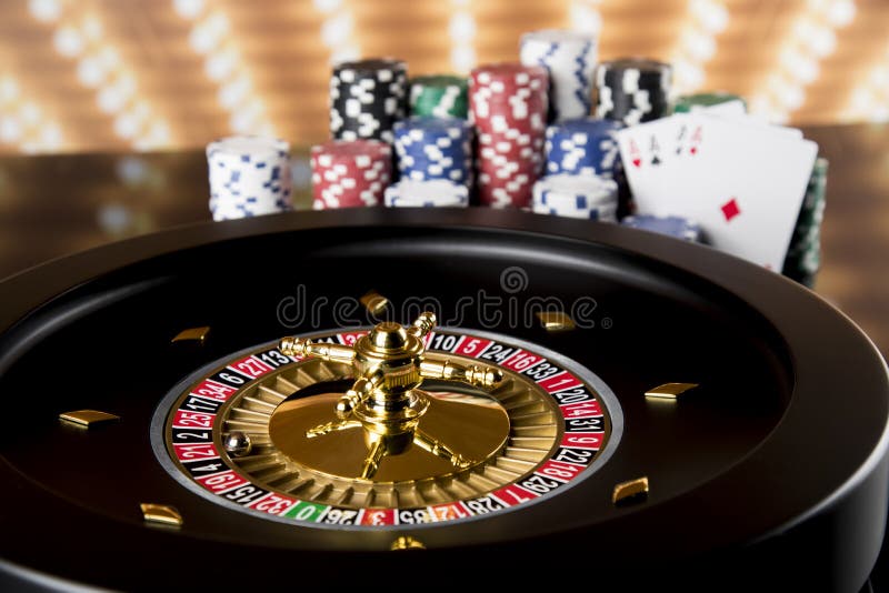 Poker Chips, Casino Roulette Wheel Stock Image - Image of entertainment ...