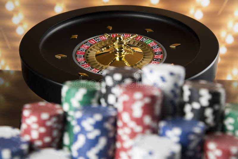 Poker Chips, Casino Roulette Wheel Stock Photo - Image of gold, leisure ...