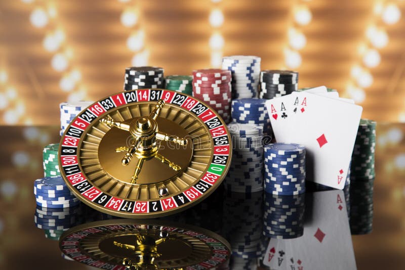 Poker Chips, Casino Roulette Wheel Stock Photo - Image of gold, success ...