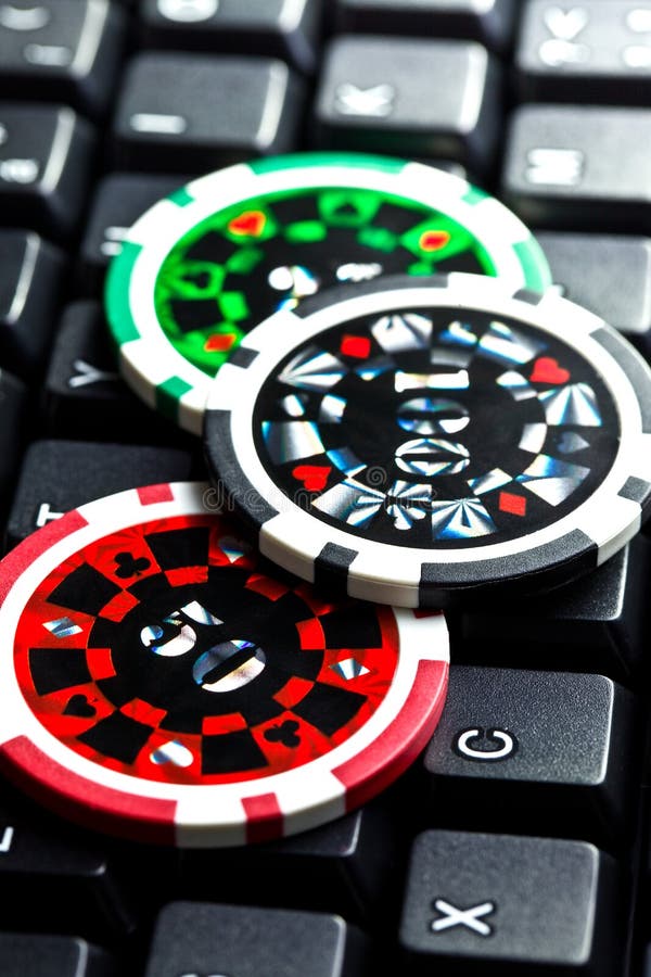 Poker Chips on Computer Keyboard Stock Image - Image of black, chance ...