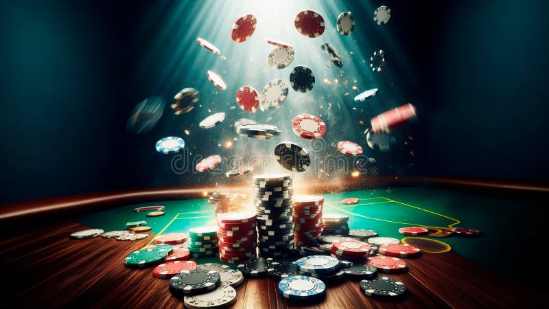 Poker Chips Falling on Poker Table, Big Win Concept. Generated AI Stock ...