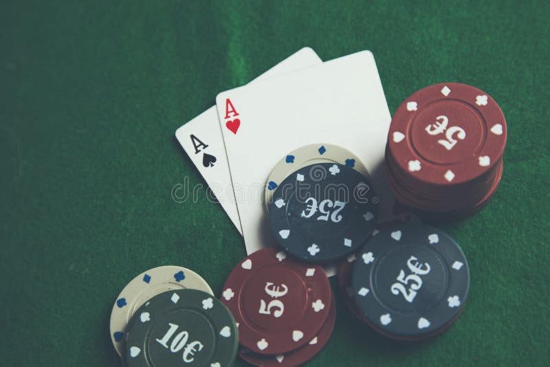 Poker Chips and Playing Cards on the Green Table Stock Photo - Image of ...