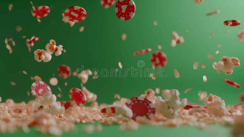 Poker Chips and Popcorn Falling on Green Screen Stock Footage - Video ...