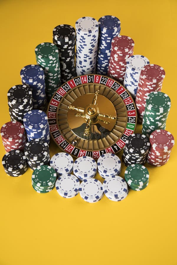 Poker Chips, Roulette Wheel in Motion, Casino Background Stock Image ...