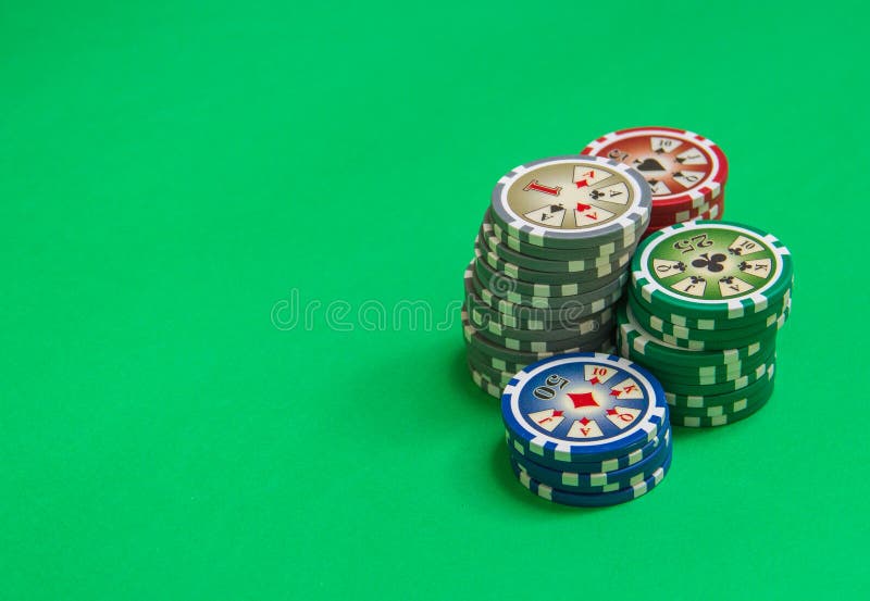 Poker Playing Chips Stack on Green Table Stock Photo - Image of chance ...